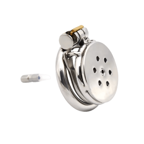 Mini Inverted Flat Steel Chastity Cage (Optional Spikes + Urethra Inse ...