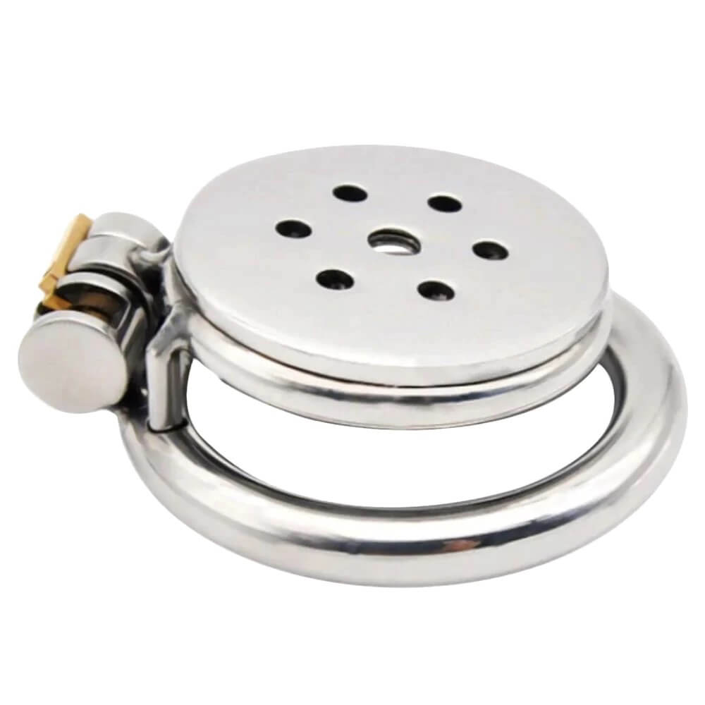 Mini Inverted Flat Steel Chastity Cage (Optional Spikes + Urethra Inse ...